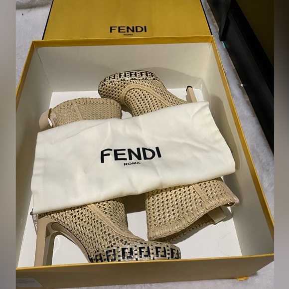 Fendi | Shoes | Authentic Fendi Jacquard Raffia Logo Booties Brand New ...